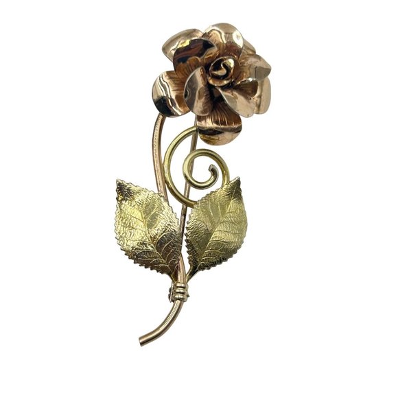Diana | Jewelry | Vintage Signed Diana Krementz Rose Flower Pin Brooch With Stem Gold Rolled Pin ...